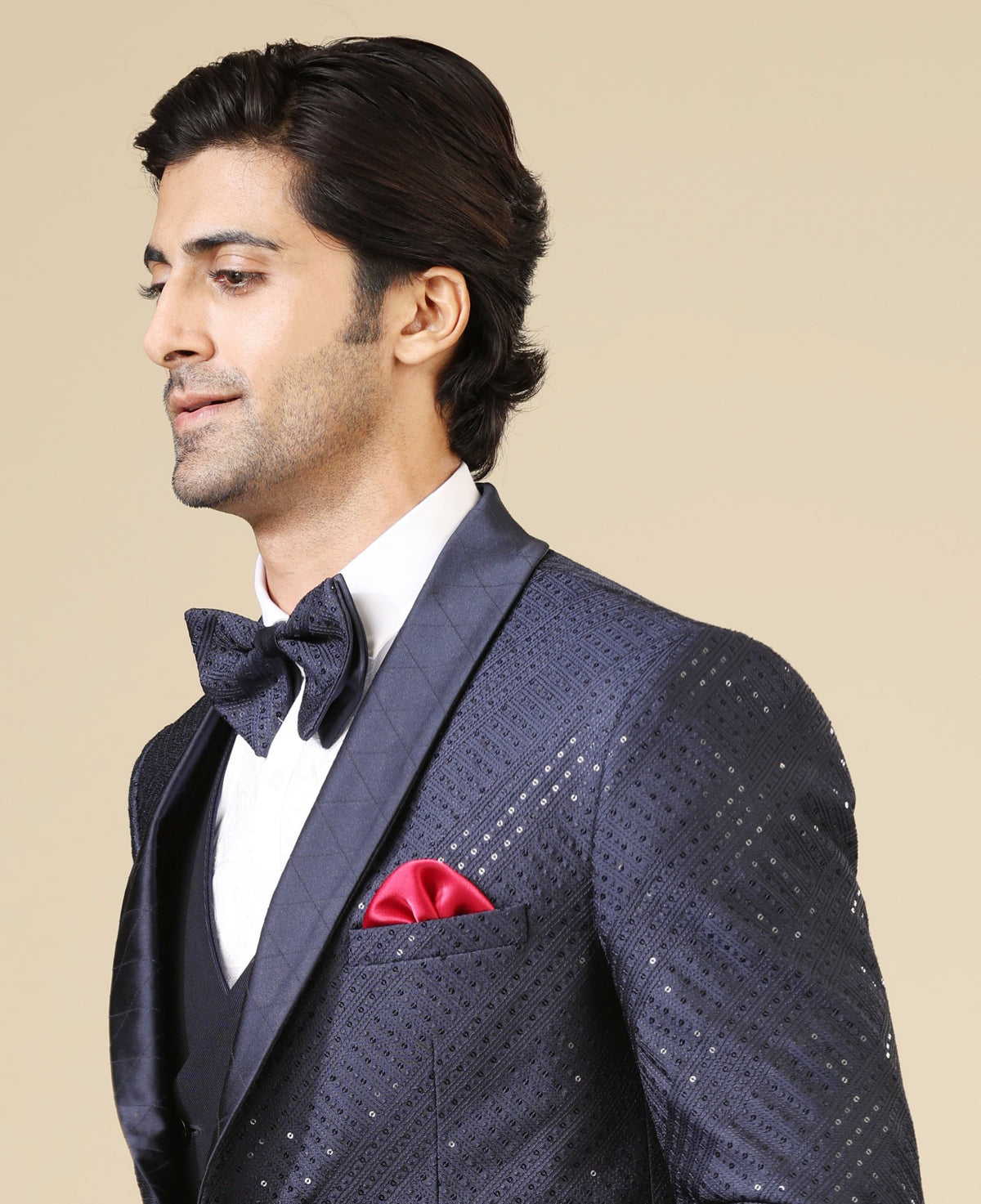 Navy Full Embroidered Men's Double-Breasted Wedding Suit – Bonsoir
