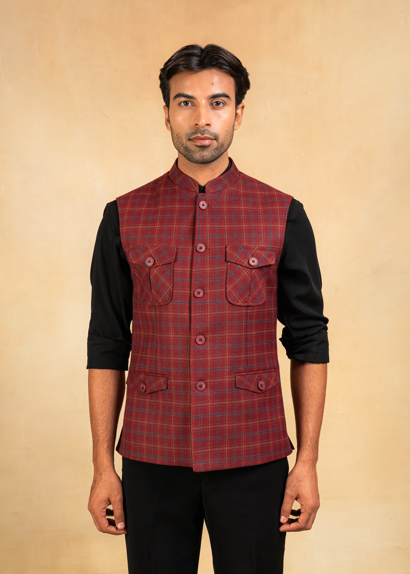 checkered 4 pocket nehru jacket – Bonsoir